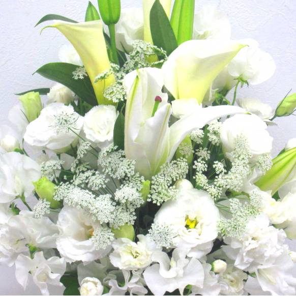 お取り寄せ オリジナルフラワー 《Funal arrangement》Spring White Moon｜花キューピット・ お取り寄せフラワーギフト